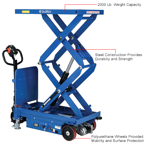 Global Industrial™ Self Propelled Mobile Scissor Lift Table, 40"L x 24 ...