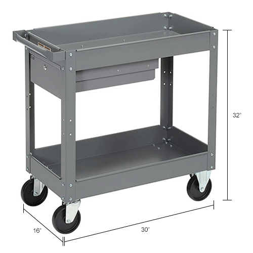 Global Industrial™ Stock Cart w/1 Drawer & 2 Shelves, 500 lb. Cap, 30"L ...