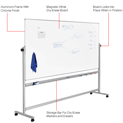 Global Industrial™ Mobile Reversible Whiteboard With Silver Frame, 96 ...
