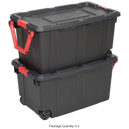 Sterilite Wheeled Industrial Tote - Black/Racer Red 40 Gallon 36-3/4"L ...