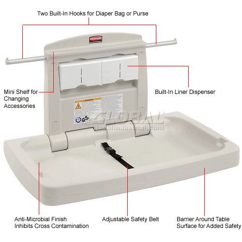 Rubbermaid® Horizontal Baby Changing Station - FG781888LPLAT | B260107 ...