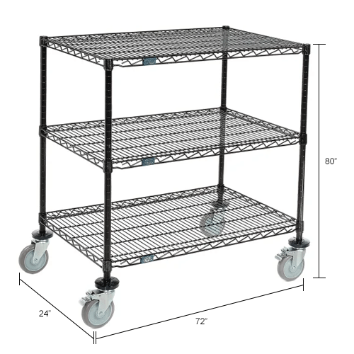 Nexel® 4 Shelf, Black Epoxy Wire Shelf Truck, 72"W x 24"D x 80"H ...
