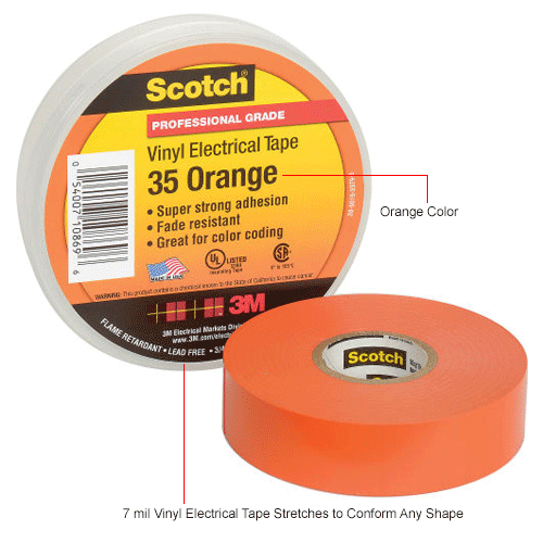 3M Scotch® Vinyl Electrical Color Coding Tape 35-Orange, 3/4" X 66 ...