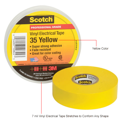 3M Scotch® Vinyl Electrical Color Coding Tape 35-Yellow, 3/4" X 66 ...