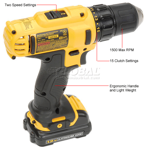 DeWALT DCD710S2 12V MAX 3/8" Drill/Driver Kit | B435127 - GLOBALindustrial.ca