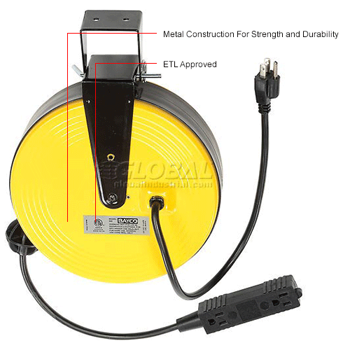 Bayco® Triple Tap Extension Cord SL-800, Retractable Reel, 30'L Cord ...