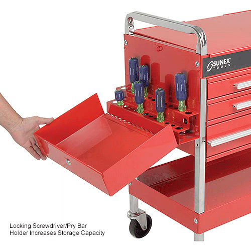 Sunex Tools 8013ADELUXE 4 Drawer Deluxe Red Tool Cart W/ Locking Top ...
