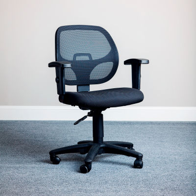 Interion® Office Chair With Mid Back & Adjustable Arms, Black, Black ...