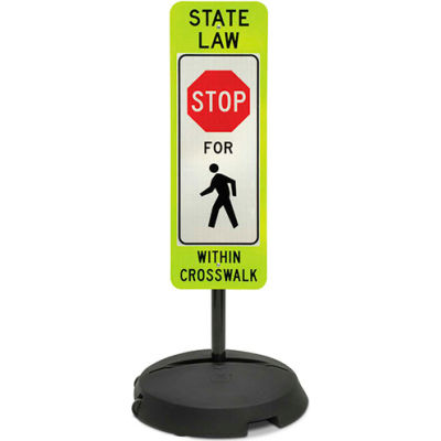 Sign with Wheeled Sign Base, R1-6A, State Law Stop for Pedestrians, 12 ...