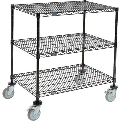 Nexel® 3 Shelf Cart, Black Epoxy, 60"L x 18"W x 40"H, Polyurethane ...