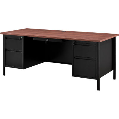 Interion® Steel Teachers Desk 72x30 - Mahogany Top with Black Frame ...