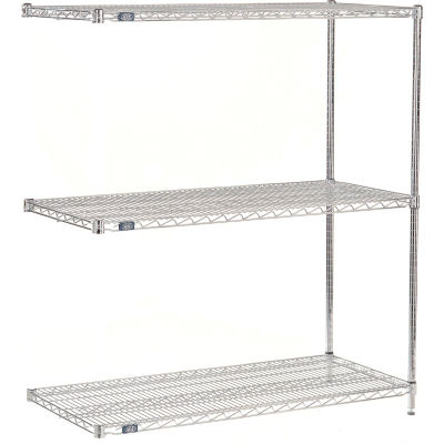 Nexel® 3 Shelf, Chrome Wire Shelving Unit, Add On, 48"W x 12"D x 54"H ...