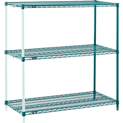 Nexel® 3 Shelf, Poly-Green® Wire Shelving Unit, Add On, 36"W x 12"D x ...