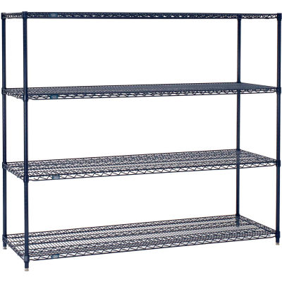 Nexel® 4 Shelf, Nexelon® Blue Wire Shelving Unit, Starter, 72"W x 14"D ...