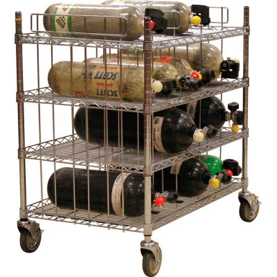 SCBA Mobile Bottle Cart, Six Shelf Levels, Holds 24 Bottles, Chrome ...