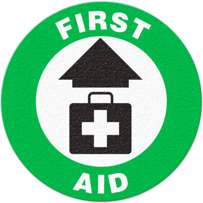 Walk On Floor Sign - First Aid, 17" Dia. | B0014042 - GLOBALindustrial.ca
