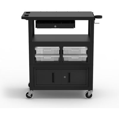 Luxor Deluxe Teaching Cart w/ Locking Cabinet, 400 lbs Capacity, Black ...