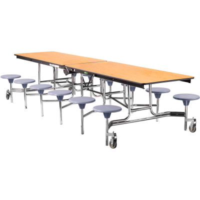NPS® Mobile Cafeteria Table With Stools, 145"L x 59"W, Oak Top/Gray ...