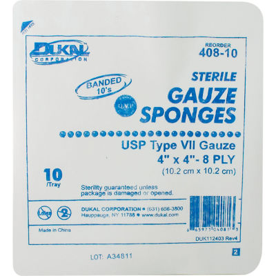 Dukal Gauze Sponge, 4" x 4", Sterile Tray, 8-Ply, 10/Tray, 128 Tray ...