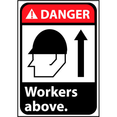 Danger Sign 10x7 Vinyl - Workers Above | B66750 - GLOBALindustrial.ca