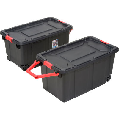 Sterilite Wheeled Industrial Tote - Black/Racer Red 40 Gallon 36-3/4"L ...