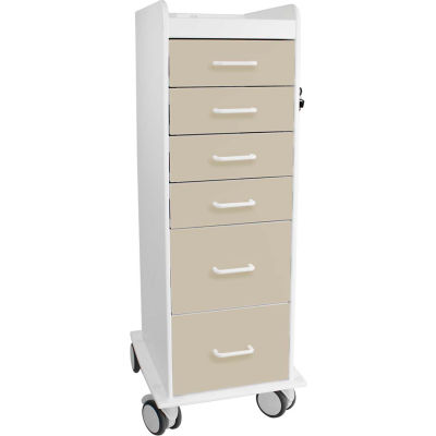 TrippNT™ Tall Locking 6 Drawer Medical Cart, Almond Beige, 16"W x 19"D ...