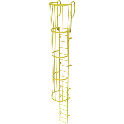 19 Step Steel Caged Walk Through Fixed Access Ladder, Yellow - WLFC1219 ...
